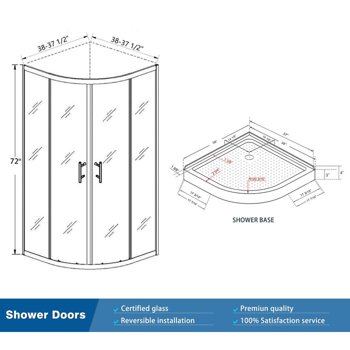 VTI 38" W X 38" D X 72" H Framed Round Shower Enclosure With Base & Reviews | Wayfair